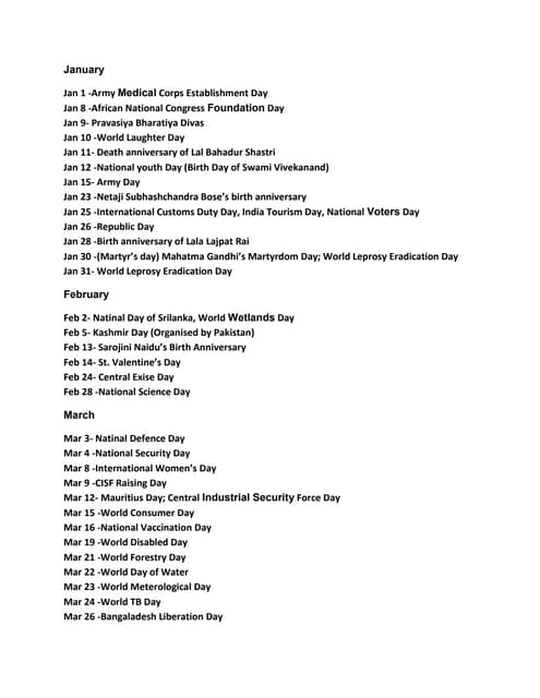 List of important national and international days and dates | DOCX ...