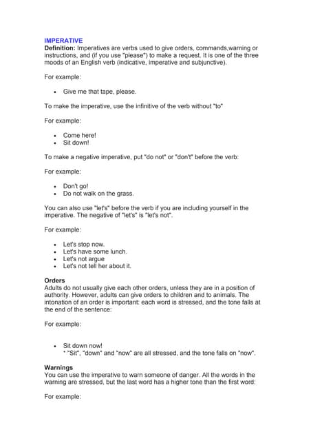 Imperative sentences. | PPTX