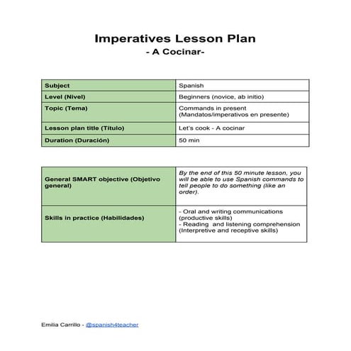 Spanish Imperatives Lesson Plan with Technology | PDF