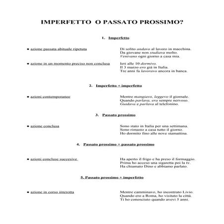Imperfetto o passato prossimo | PDF