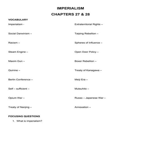 Imperialism Unit Outline C P | DOC | Politics