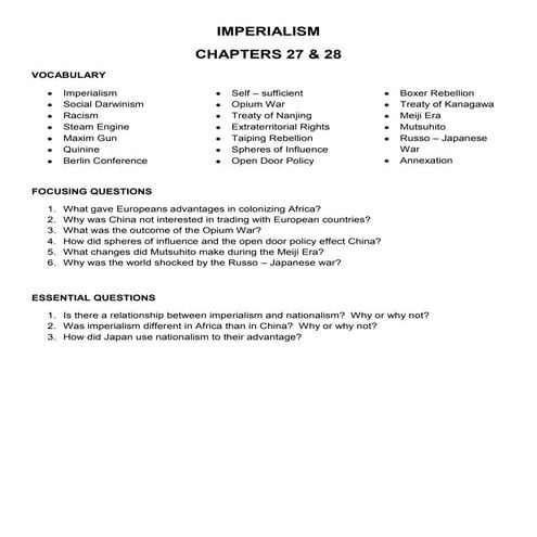 Imperialism unit outline 2010 | DOCX