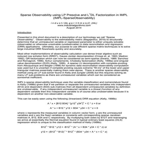 Sparse Observability using LP Presolve and LTDL Factorization in IMPL (IMPL-SparseObservability ...