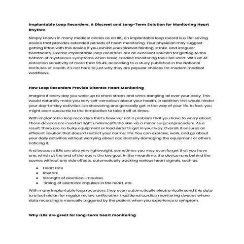 Implantable Loop Recorders; A Discreet and Long-Term Solution for ...