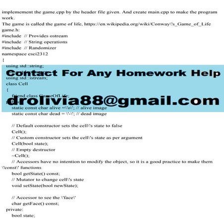 implemement the game.cpp by the header file given. And create main.c.pdf