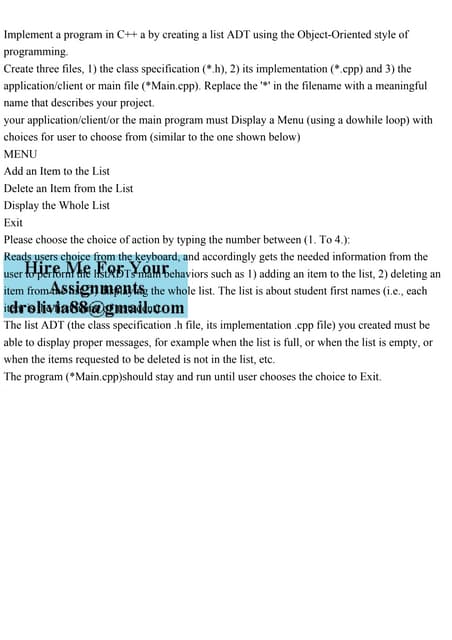 Implement A Program In C A By Creating A List Adt Using The Objectpdf
