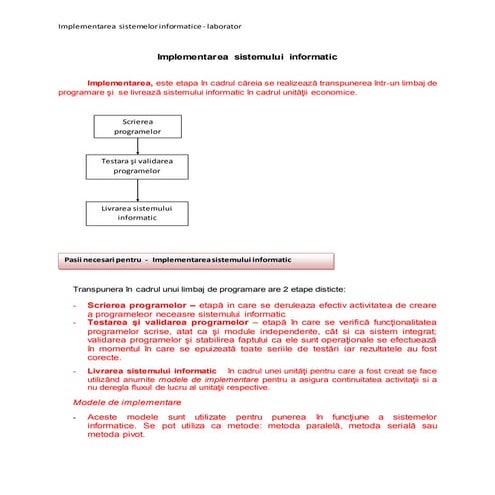 Implementarea sistemului informatic laborator | DOCX