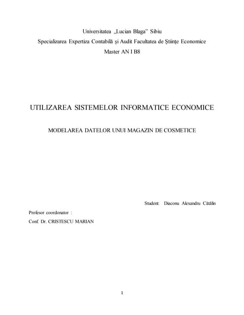 Sistem informatic de gestiune proiect 1 | PDF