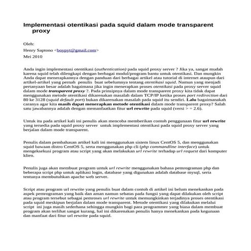 Implementasi otentikasi pada squid dalam mode transparent proxy | PDF