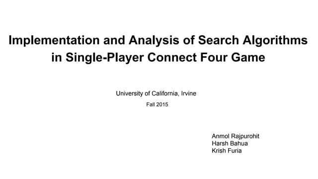 Implementation And Analysis Of Search Algorithms In Single Player