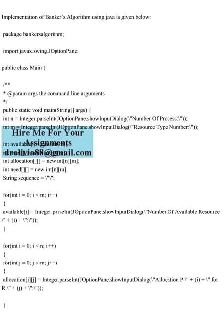 Implementation Of Bankers Algorithm Using Java Is Given Below Pdf Free Download 1654