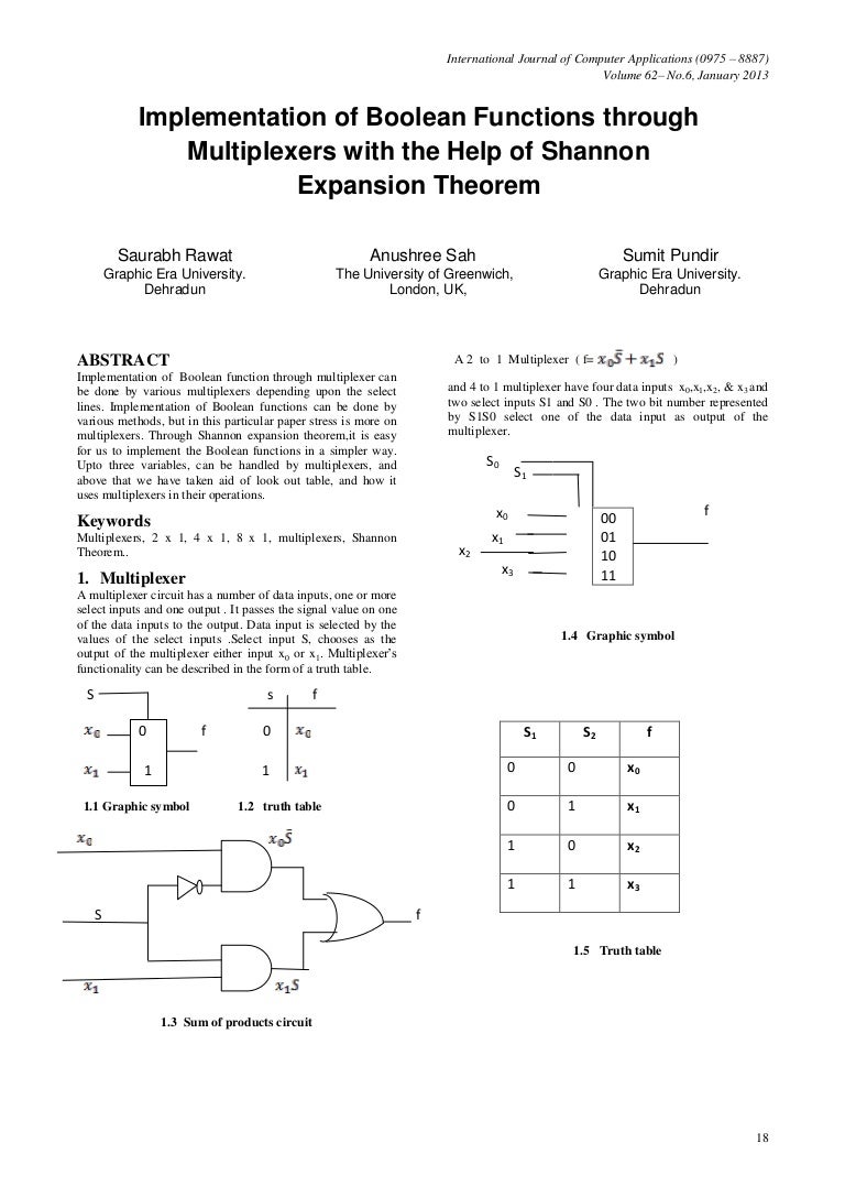 Implementation Of Boolean Function Through1 Multiplexer