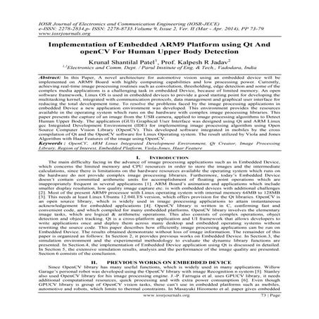 Implementation of embedded arm9 platform using qt and open cv for human upper body detection | PDF