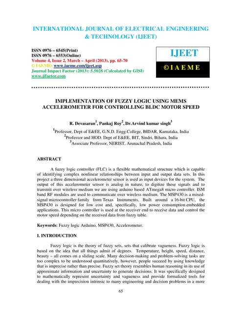 Implementation Of Fuzzy Logic Using Mems Accelerometer For Controlling Bldc Pdf 7537