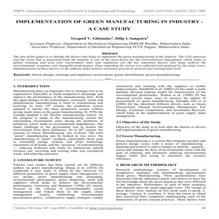 Implementation of green manufacturing in industry a case study | PDF ...