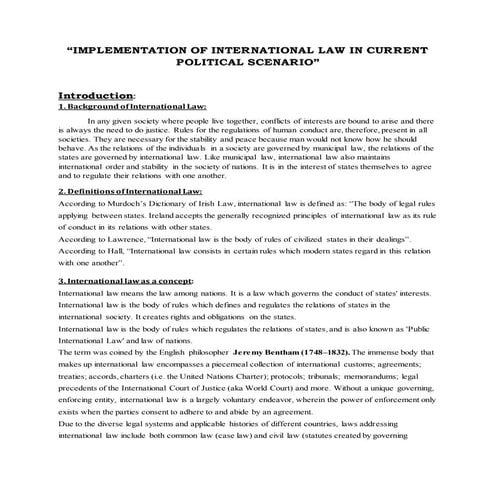 Implementation of international law in current political scenario | PDF
