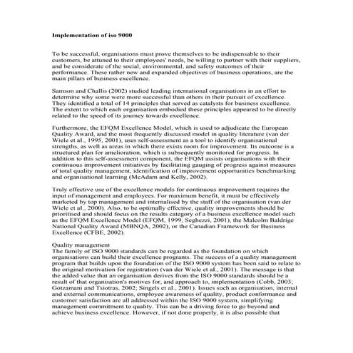 Implementation of iso 9000 | DOC | Business Operations | Business