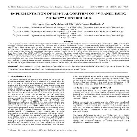 Implementation Of Mppt Algorithm On Pv Panel Using Pic16 F877 Controller Pdf
