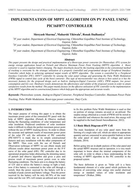 Implementation Of Mppt Algorithm On Pv Panel Using Pic16 F877 Controller Pdf