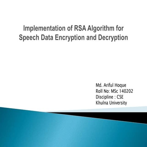 Implementation Of Rsa Algorithm For Speech Data Encryption And Decryption Ppt