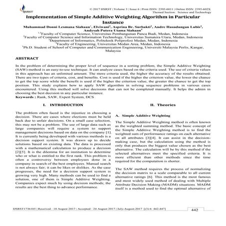 Implementation of Simple Additive Weighting Algorithm in Particular ...
