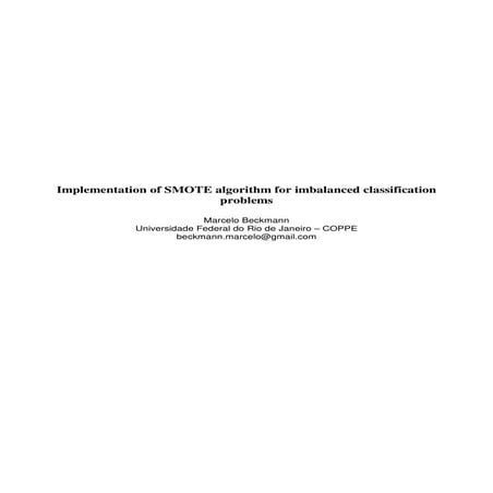 Implementation Of Smote Algorithm For Imbalanced Classification Problems Pdf 6305
