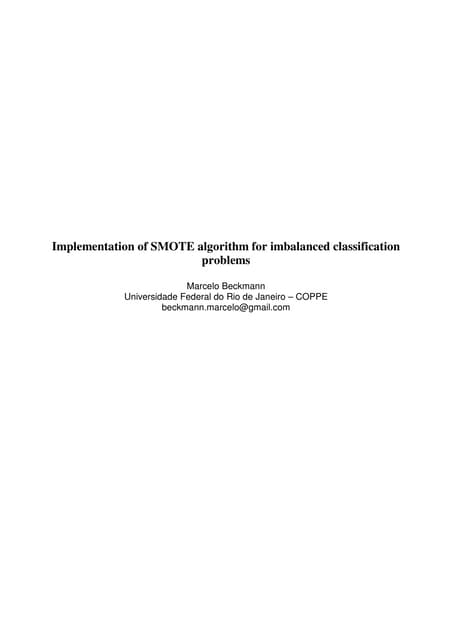 Implementation Of Smote Algorithm For Imbalanced Classification Problems Pdf 6305