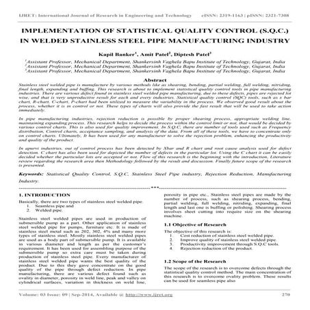 Implementation of statistical quality control (s.q.c.) in welded ...