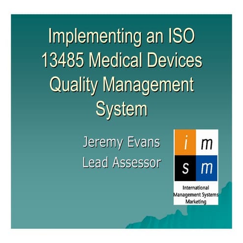 Implementing_ Medical standard of ISO 13485 | PDF
