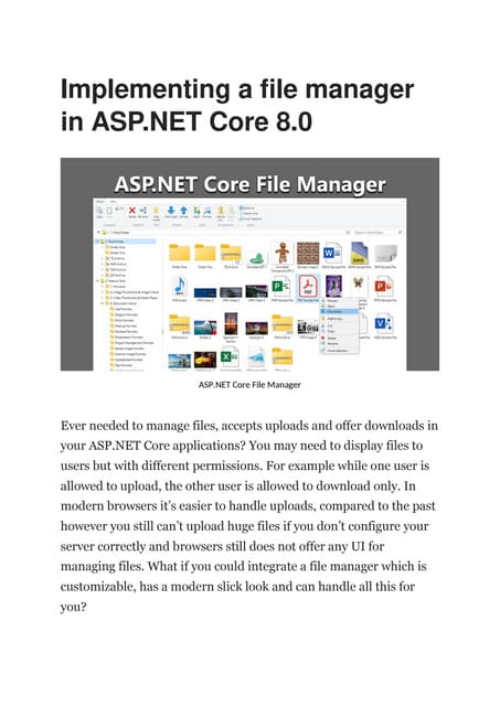 Implementing a file manager in ASP.NET Core 8.0 | PDF Implementing a file manager in ASP.NET Core 8.0 | PDF