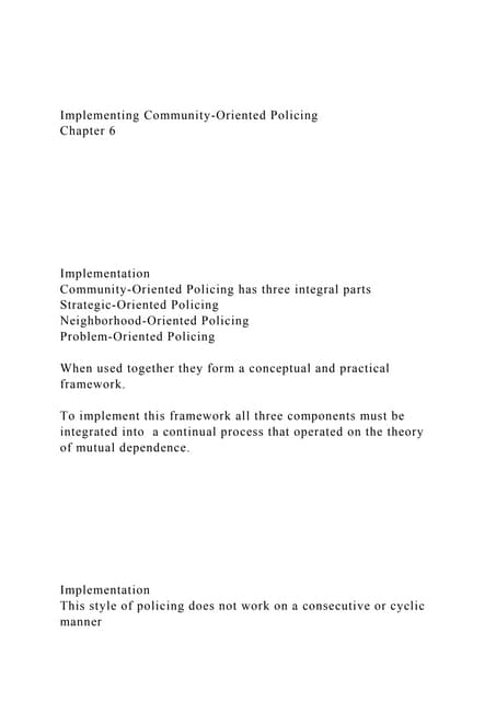 Implementing Community Oriented Policingchapter 6 Docx