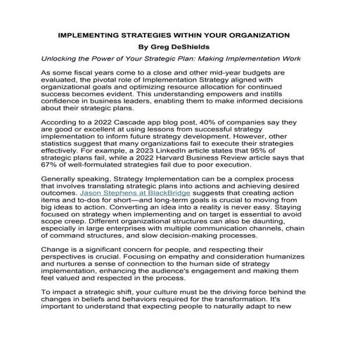 IMPLEMENTING STRATEGIES WITHIN YOUR ORGANIZATION | PDF