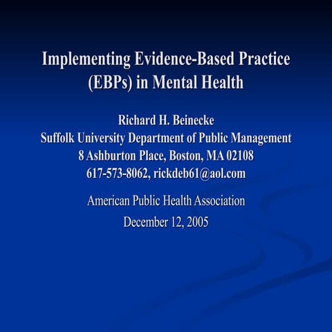Implementing Evidence-based Practice (EBPs) in Mental Health Service Delivery | PPT