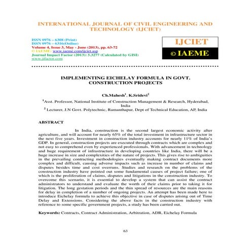 Implementing eichelay formula in govt. construction projects | PDF