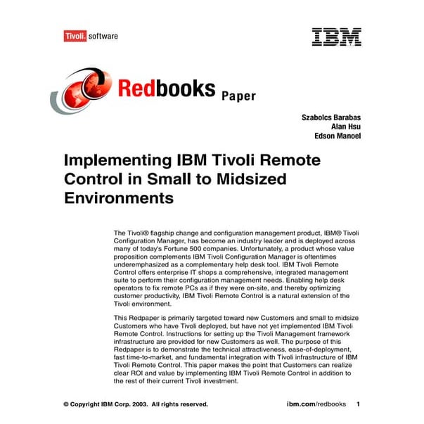 Implementing ibm tivoli remote control in small to midsized enviroments redp3663 | PDF ...