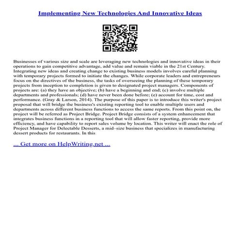 Implementing New Technologies And Innovative Ideas | PDF