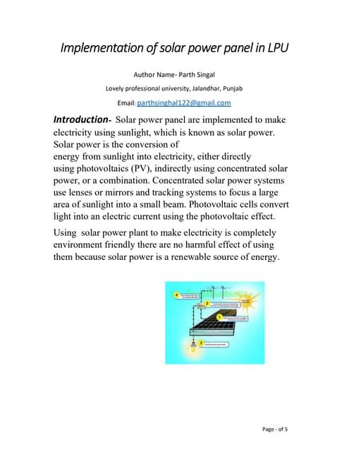 Solar power plant in LPU | PPTX