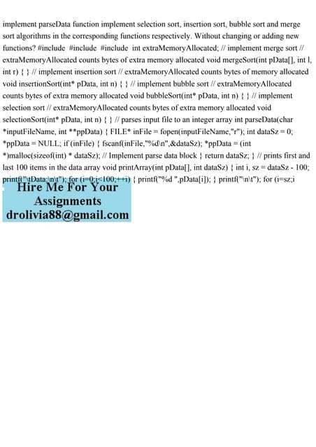 Implement Parsedata Function Implement Selection Sort Insertion Sor Pdf