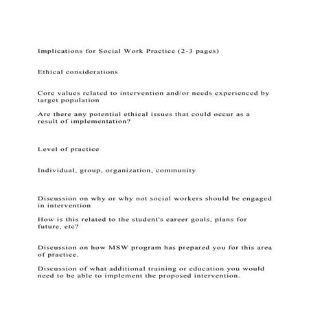 Implications for Social Work Practice (2-3 pages) Ethical .docx