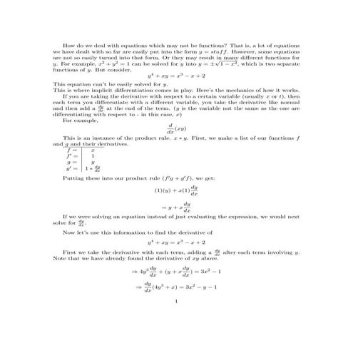 intro to Implicit differentiation | PDF