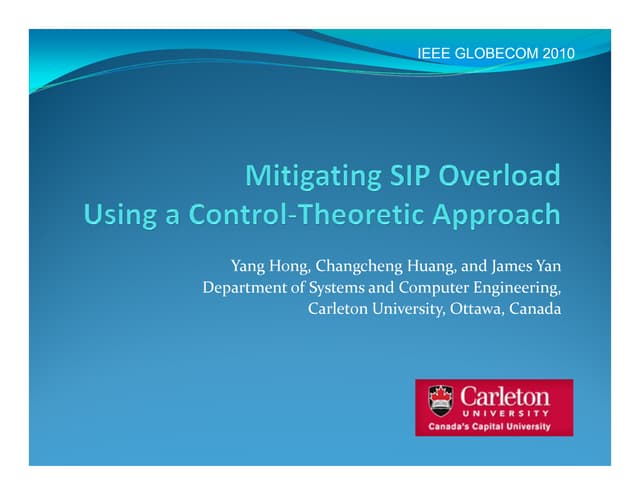 Mitigating Sip Overload Using A Control Theoretic Approach Ppt