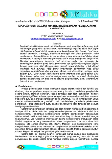 Implikasi teori belajar konstruktivisme dalam pembelajaran matematika | PDF Implikasi teori belajar konstruktivisme dalam pembelajaran matematika | PDF