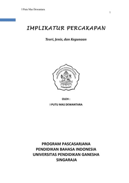 Implikatur percakapan ( i putu mas dewantara) | PDF Implikatur percakapan ( i putu mas dewantara) | PDF