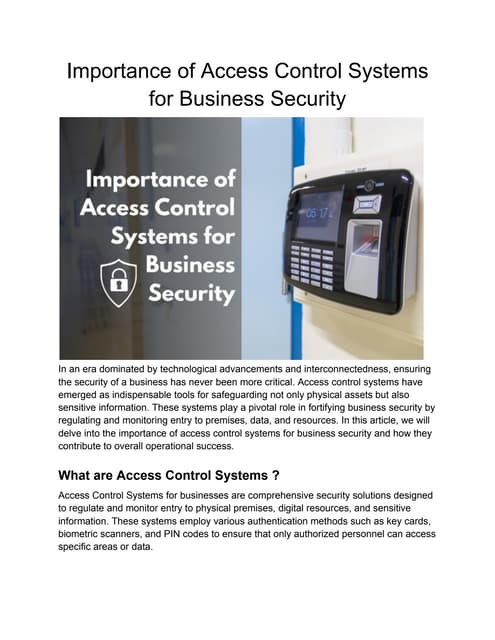 Significance of Quality Access Control System for Your Organization Safety | PDF