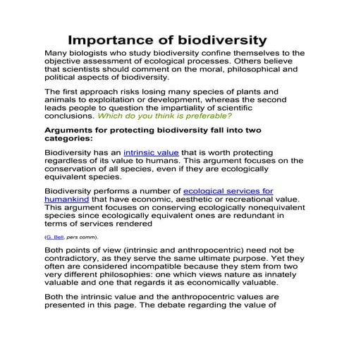 Importance of biodiversity | DOCX