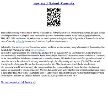 Importance Of Biodiversity Conservation | PDF