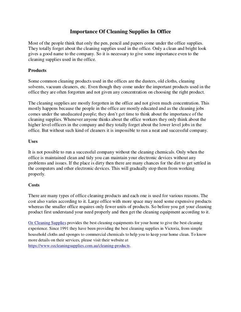Importance of cleaning supplies in office