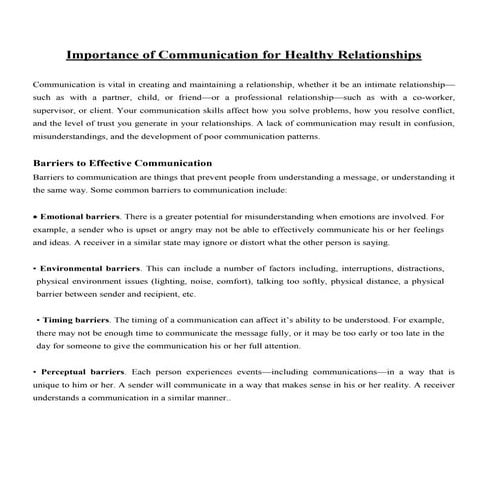 Importance of Communication for Healthy Relationships | DOCX