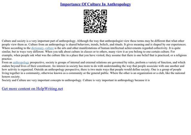 Importance Of Culture In Anthropology | PPT Importance Of Culture In Anthropology | PPT