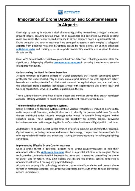 The Crucial Role of Drone Radar Detection in C-UAV Systems | PDF